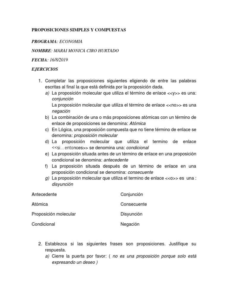 Ejercicios-Proposiciones Simples y Compuestas | PDF | Proposición ... Ejercicios-Proposiciones Simples y Compuestas | PDF | Proposición ...