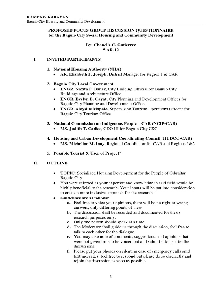 FGD Questionnaire | PDF | Conversation | Psychology