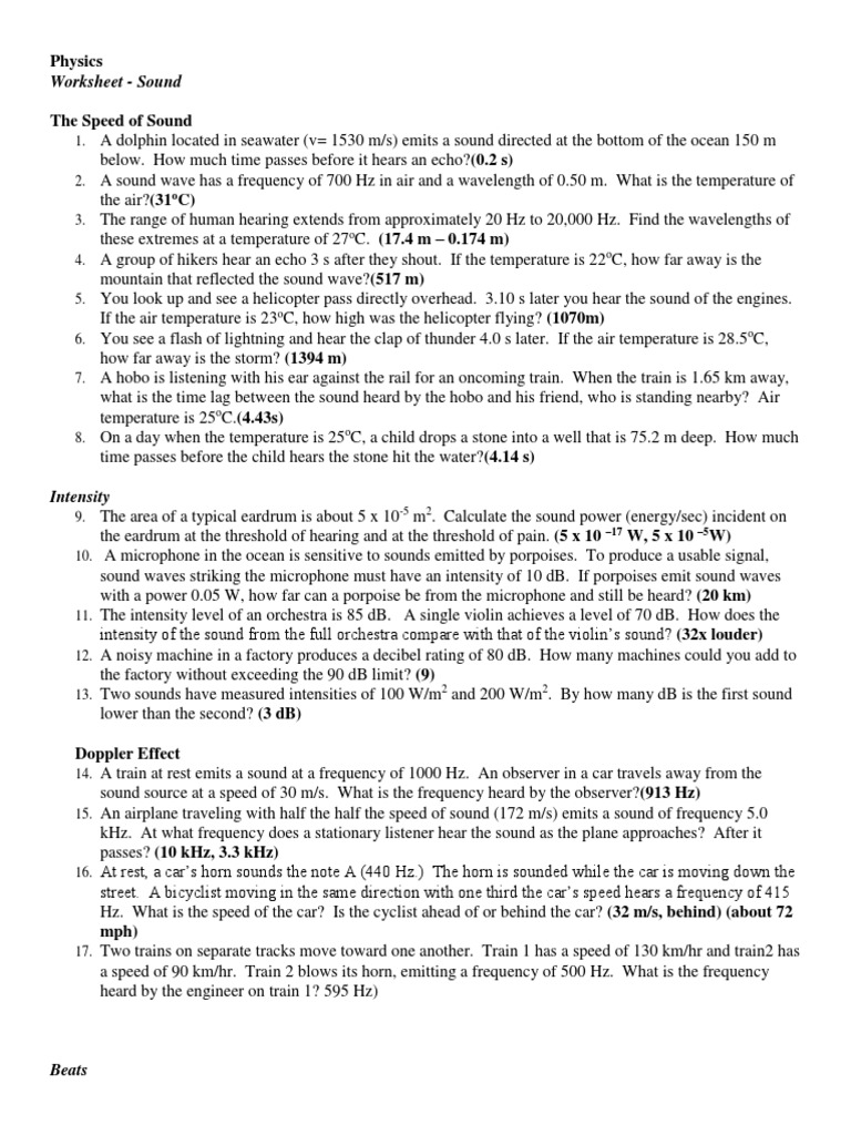 Sound Worksheet | PDF | Sound | Decibel
