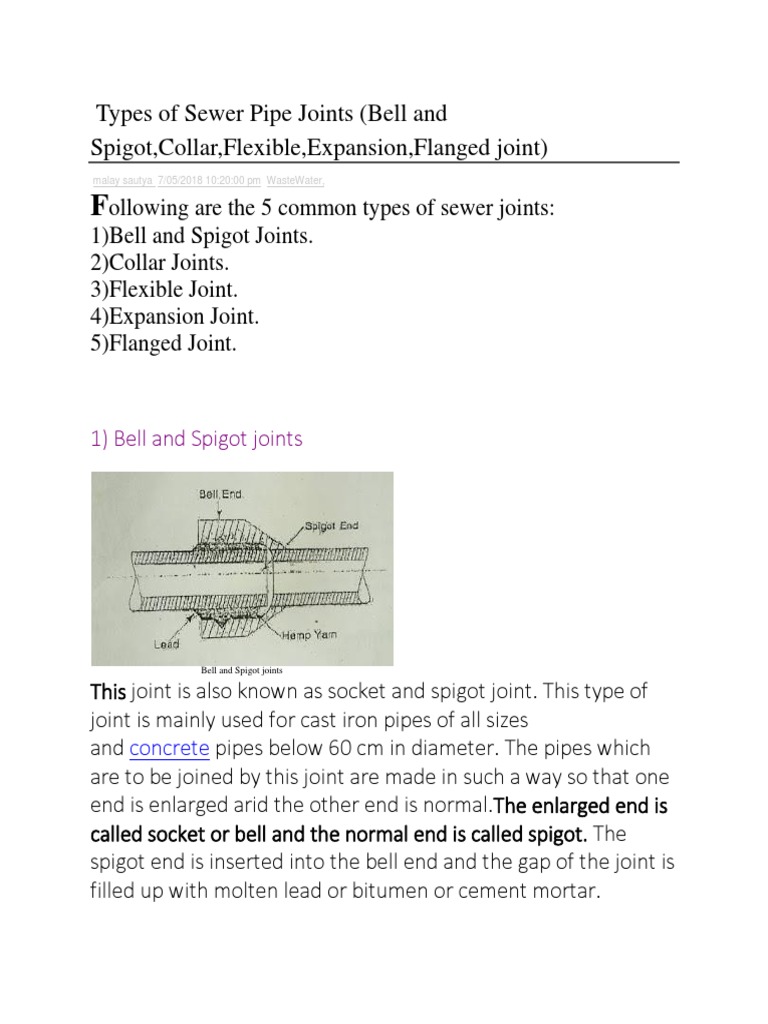 Types of Sewer Pipe Joints Explained | PDF | Pipe (Fluid Conveyance ...