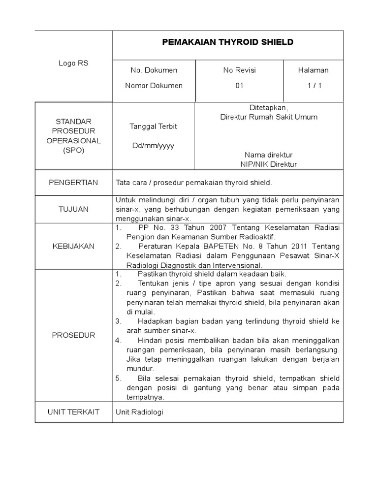 SPO Pemakaian Thyroid Shield | PDF