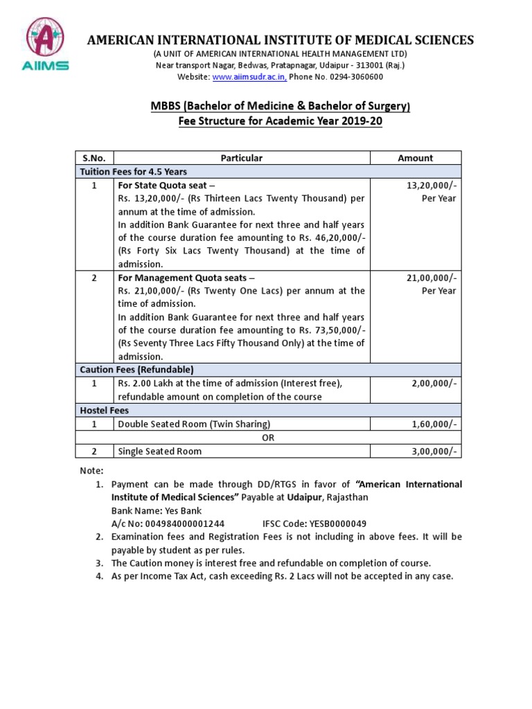 Medical College Fee Structure | PDF