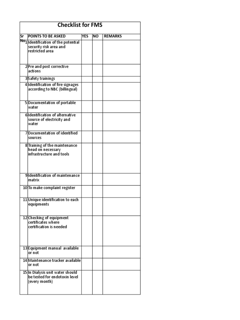 Checklist For FMS | PDF