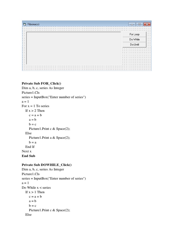 Fibonacci Series in Visual Basic Code | PDF | Teaching Methods ...