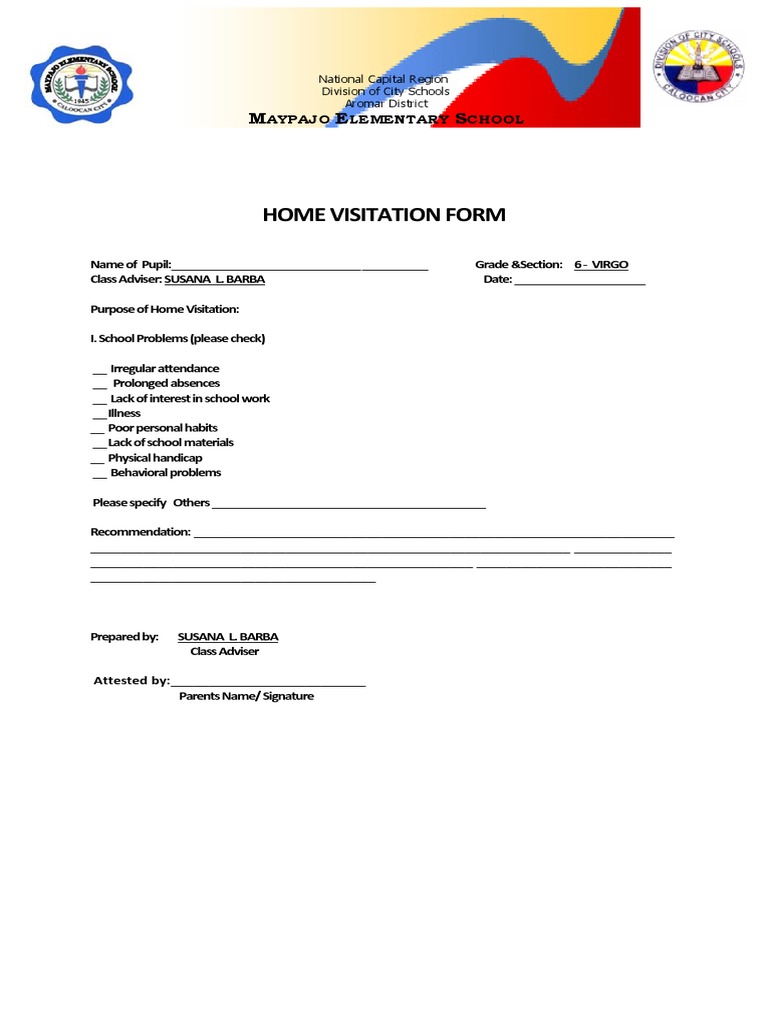 Home Visitation Form: National Capital Region Division of City Schools ...