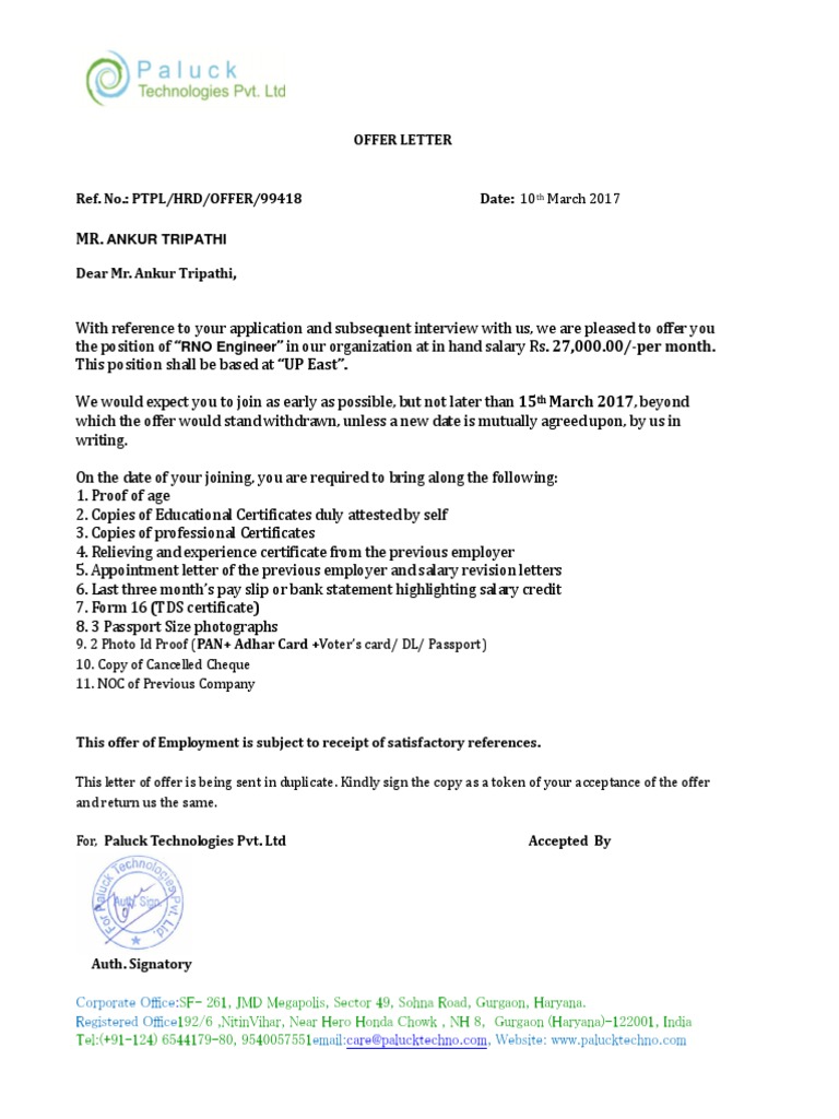 Offer Letter: Corporate Office Registered Office Email | PDF | Career ...