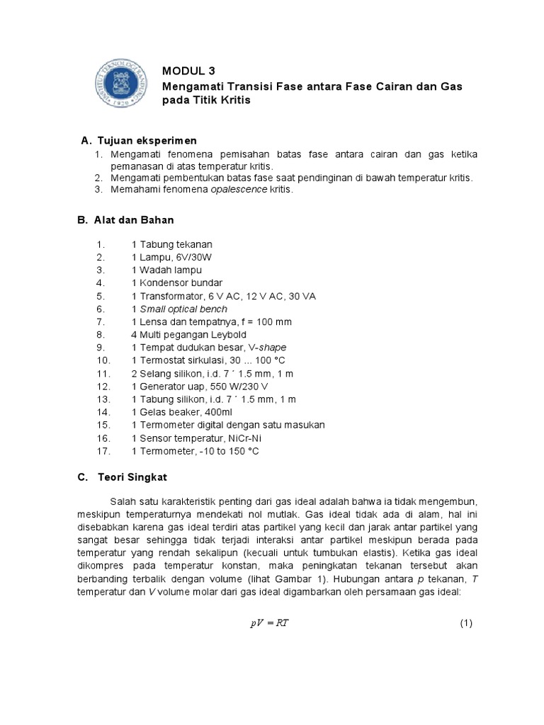 MODUL 3 - Mengamati Transisi Fase Antara Fase Cairan Dan Gas Pada Titik ...