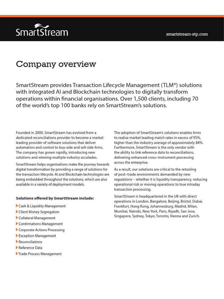 Smartstream Technologies | PDF | Financial Technology | Finance & Money ...