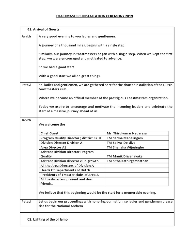 Toastmasters Installation Ceremony 2019 | PDF | Self-Improvement ...