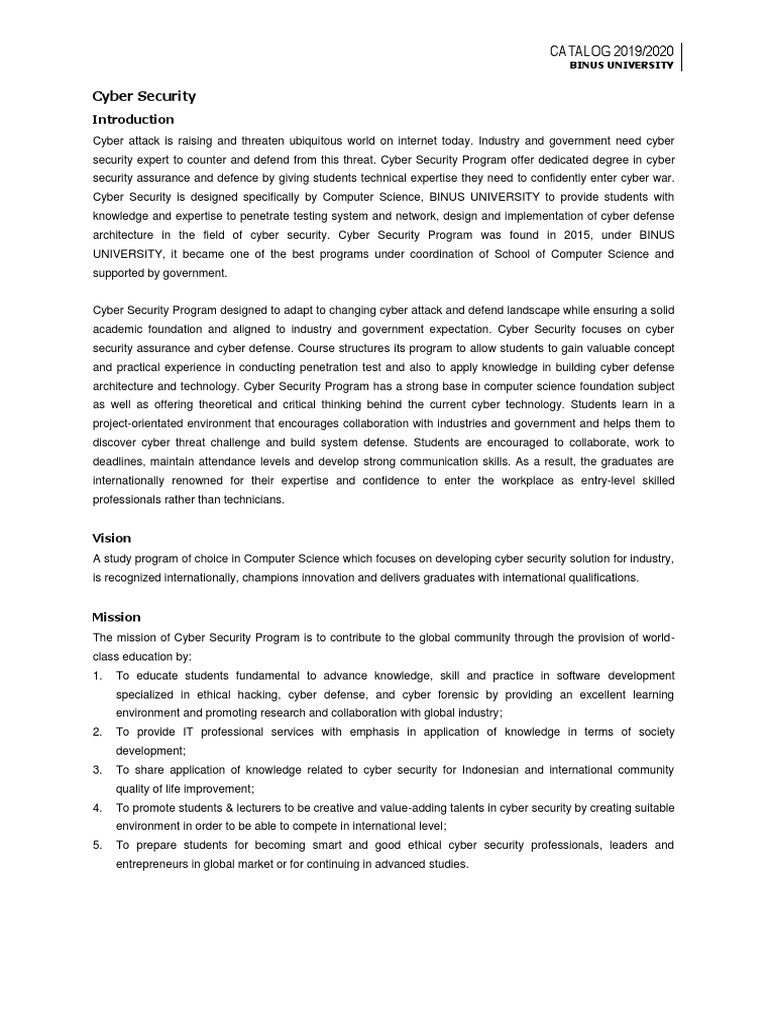 Cyber Security: CATALOG 2019/2020 | PDF | Computer Science | Computer ...