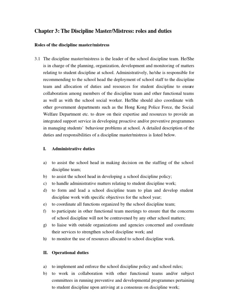 Chapter 3: The Discipline Master/Mistress: Roles and Duties | PDF ...