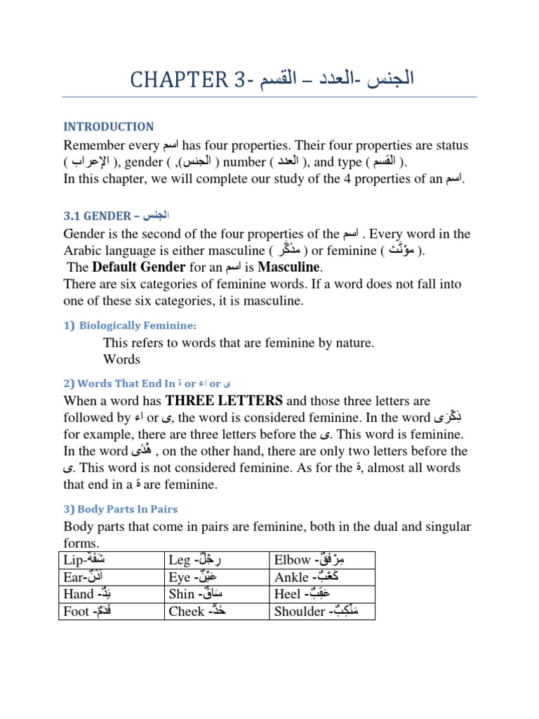 Chapter 3 - Gender, Number and Type | PDF | Grammatical Gender ...