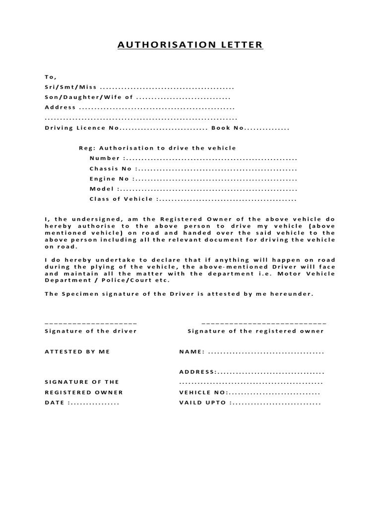 Authorisation Letter For Driver | PDF