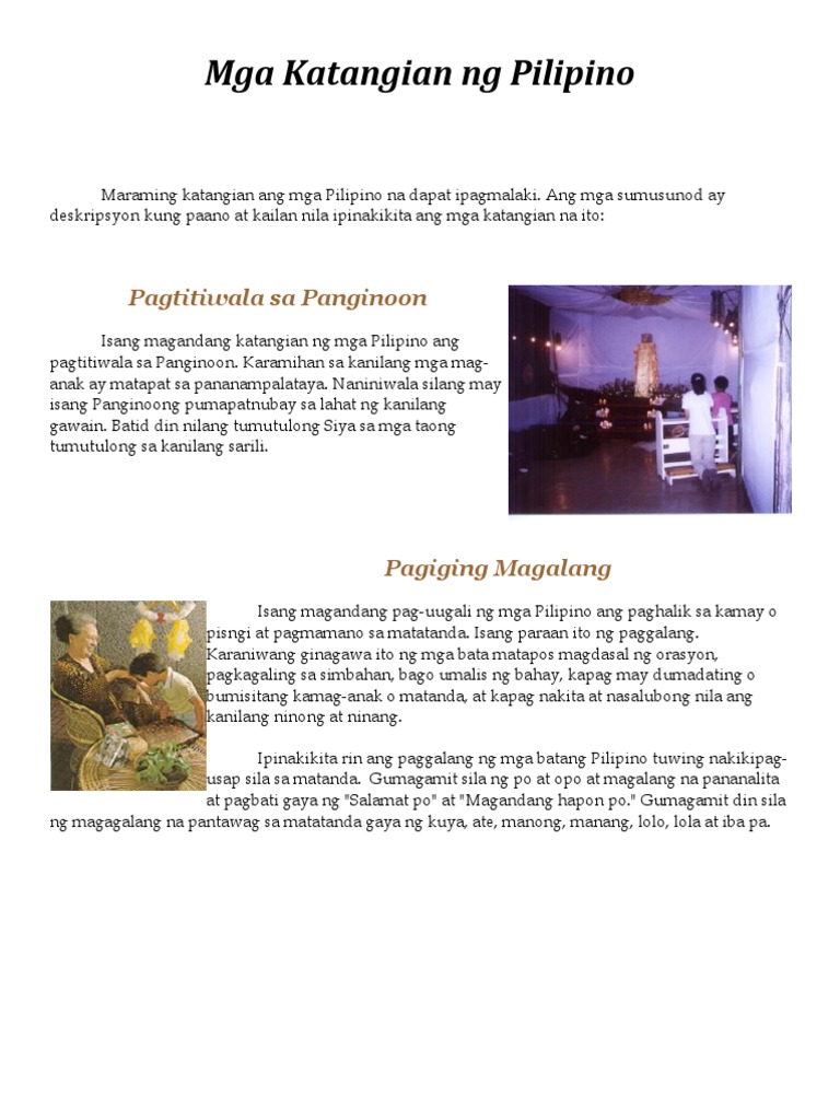 Mga Katangian NG Pilipino | PDF