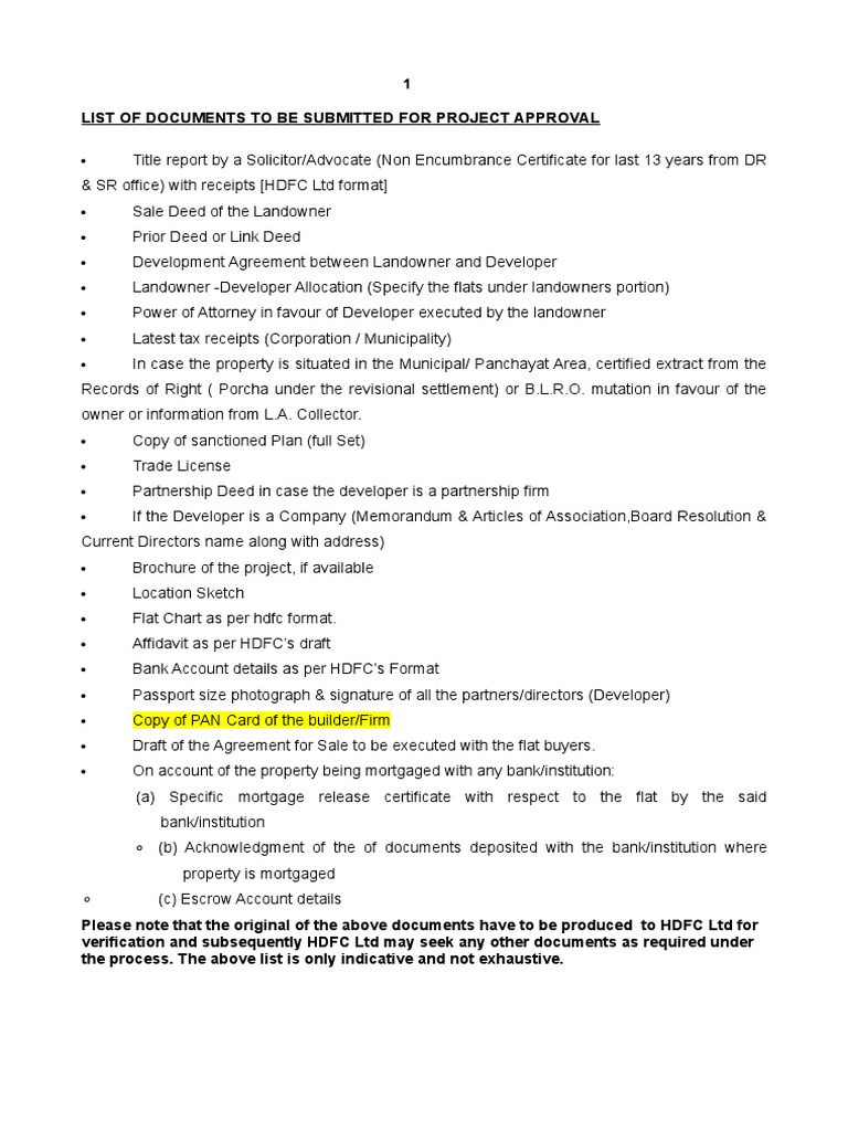 Project Documents Checklist | PDF | Mortgage Loan | Deed