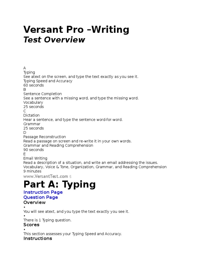 Versant Pro - Writing: Test Overview | PDF | Question | Reading ...