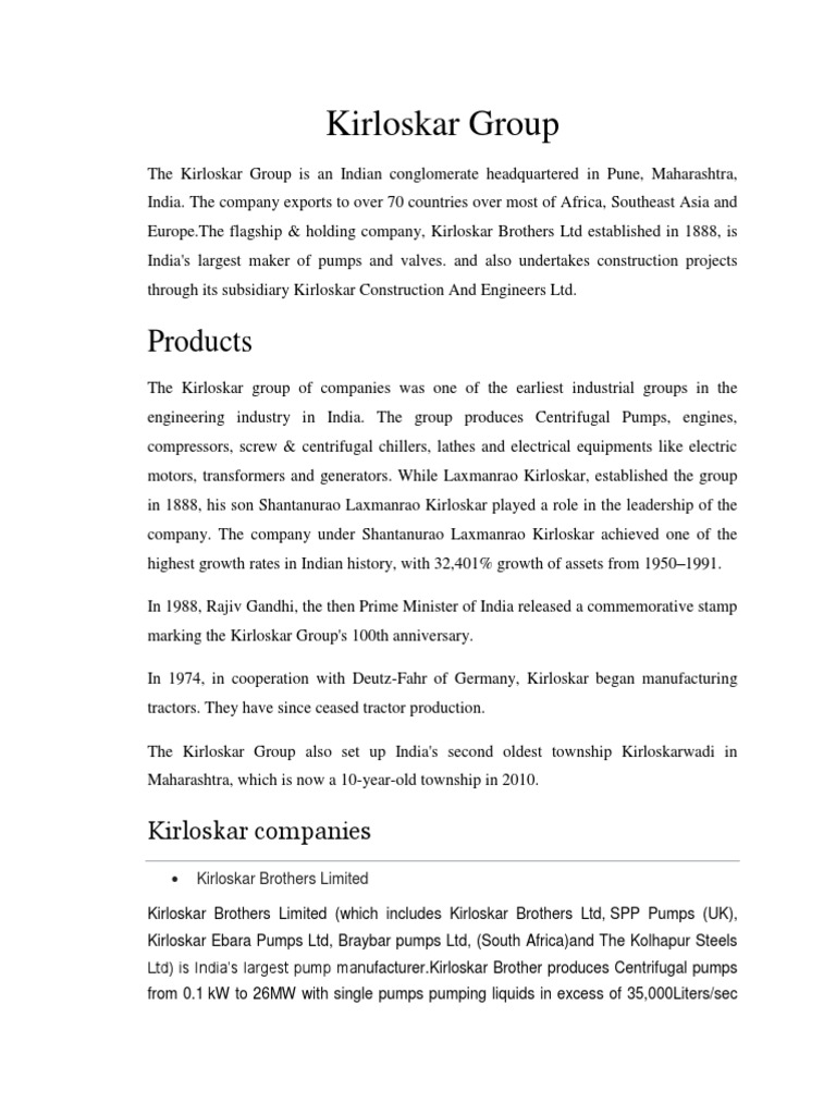 Kirloskar Group: Products | PDF | Energy Technology | Machines