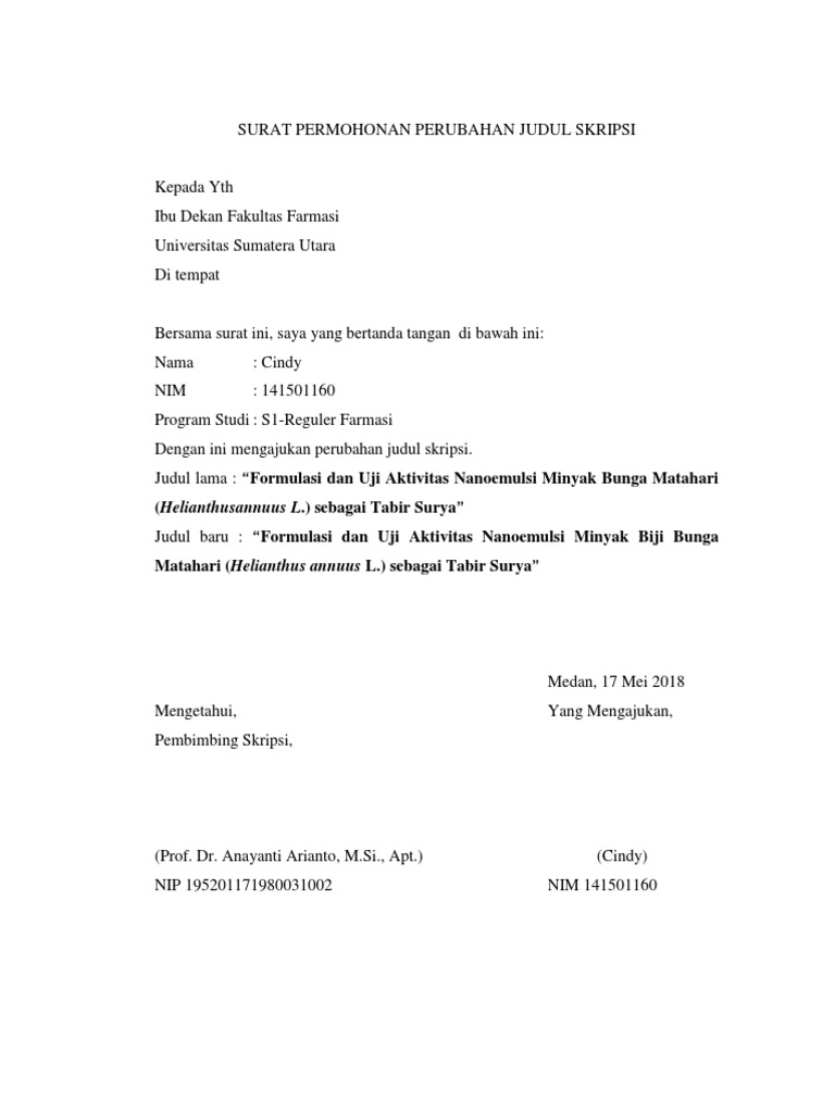 Surat Permohonan Perubahan Judul Skripsi | PDF