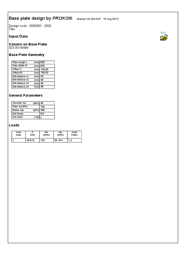 Base Plate Design by PROKON.: Input Data | PDF | Mechanical Engineering ...