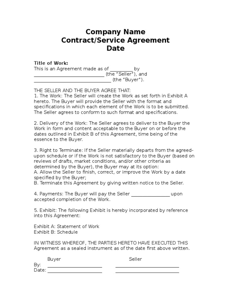 Company Name Contract/Service Agreement Date: Title of Work | PDF