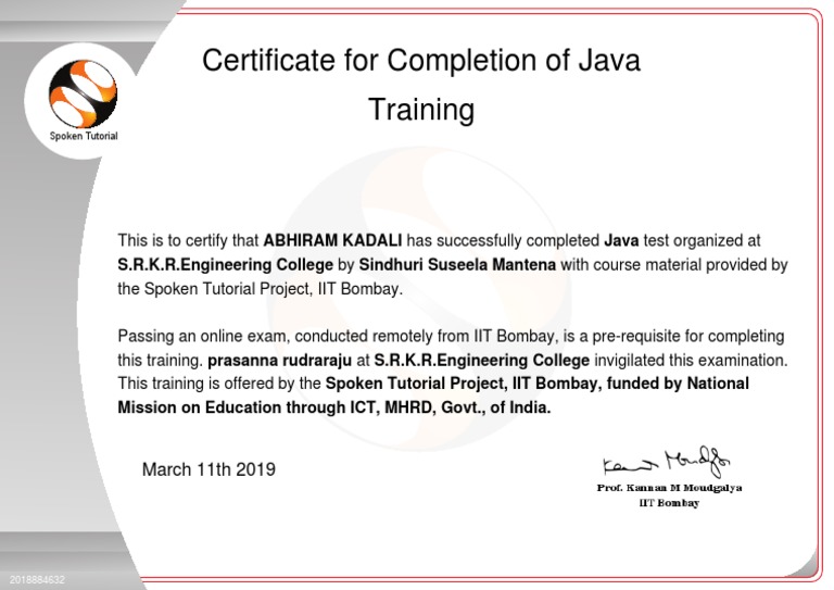 Java Training Completion Certificate | PDF