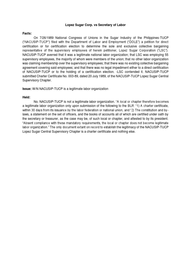 Lopez Sugar Corp. Labor Certification Case | PDF