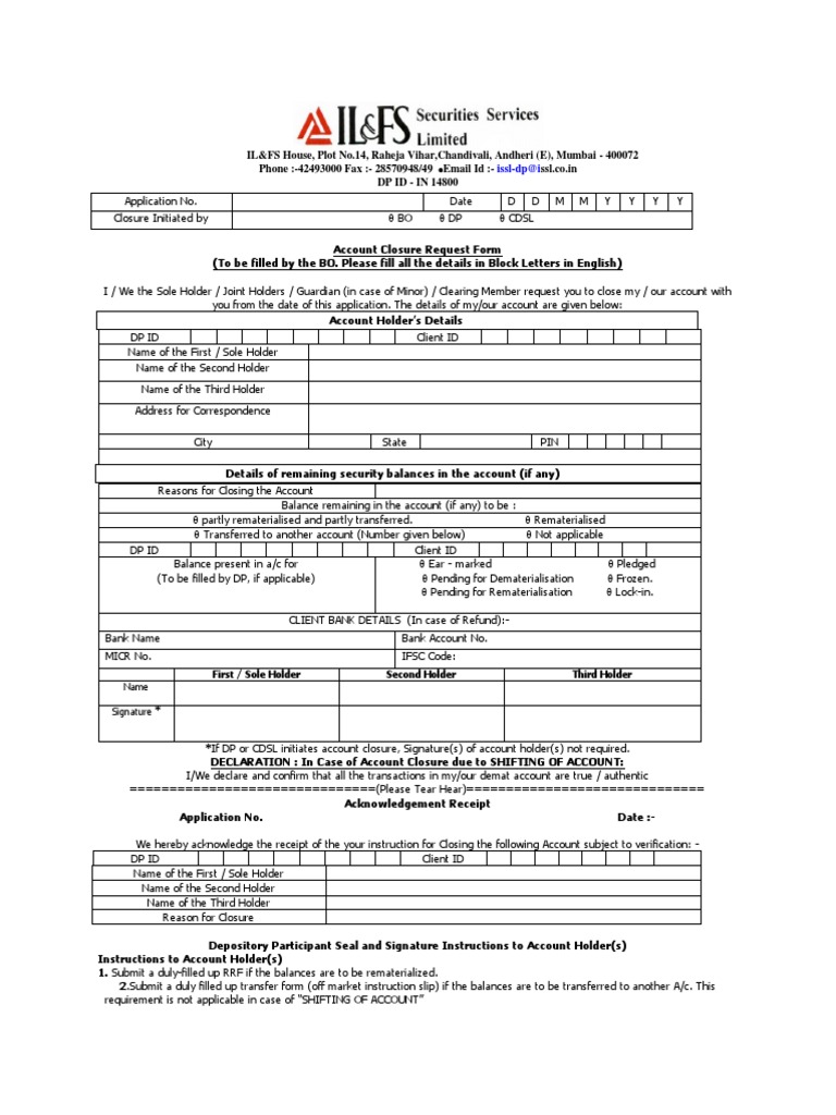 IL&FS Demat Account Closure Form | PDF | Service Industries | Financial ...