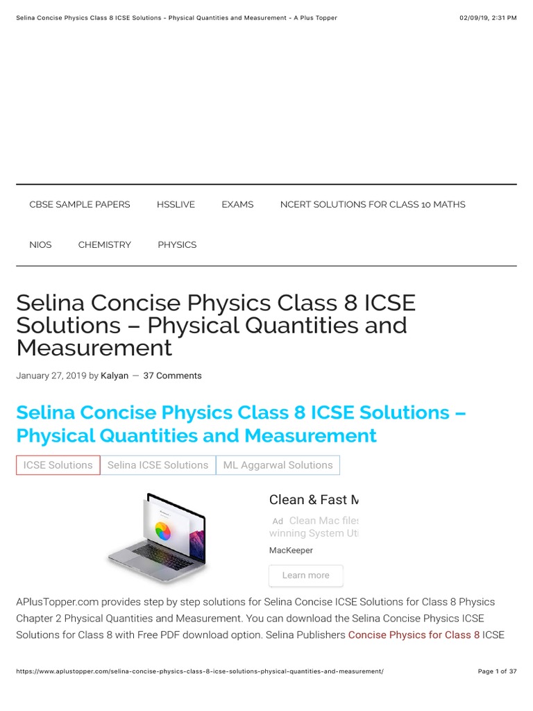 Selina Concise Physics Class 8 ICSE Solutions - Physical Quantities and ...