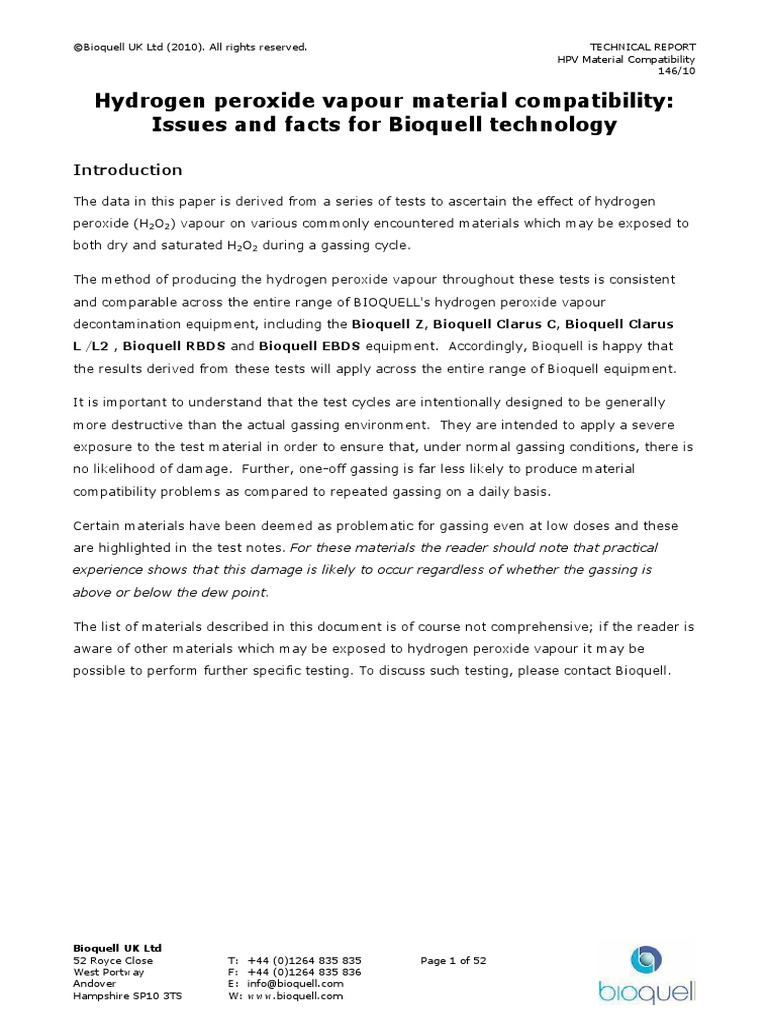 146 10 HPV Material Compatibility Web | PDF | Hydrogen Peroxide | Paint