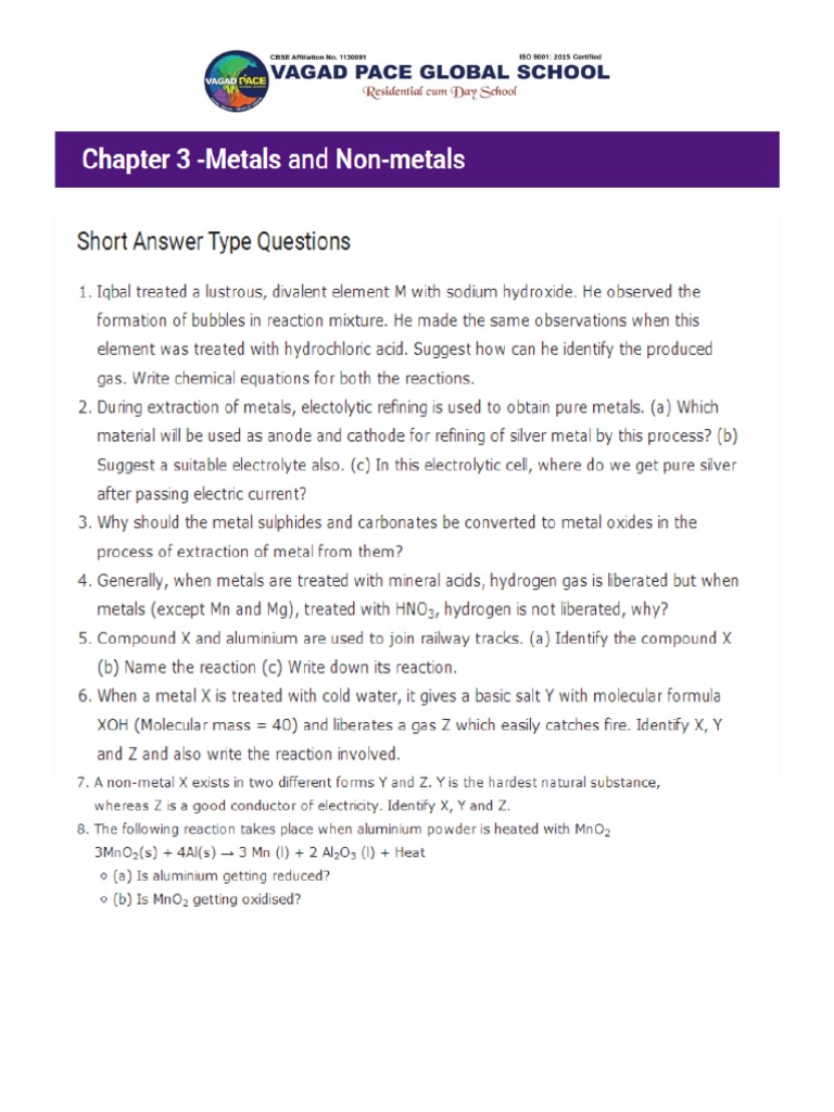 Worksheet Metal and Nonmetal | PDF