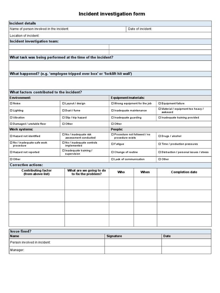 Incident Investigation Form Template | PDF | Hazards | Safety