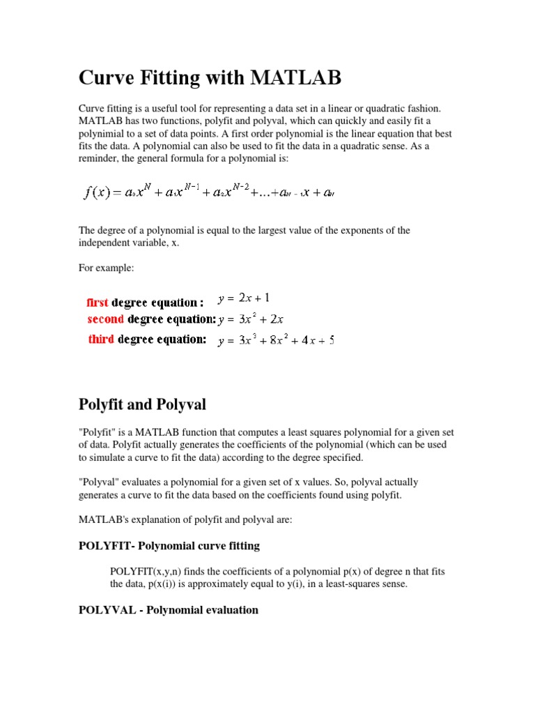 Fitting Curves to Data Using Polynomial Regression with MATLAB's polyfit and polyval Functions | PDF