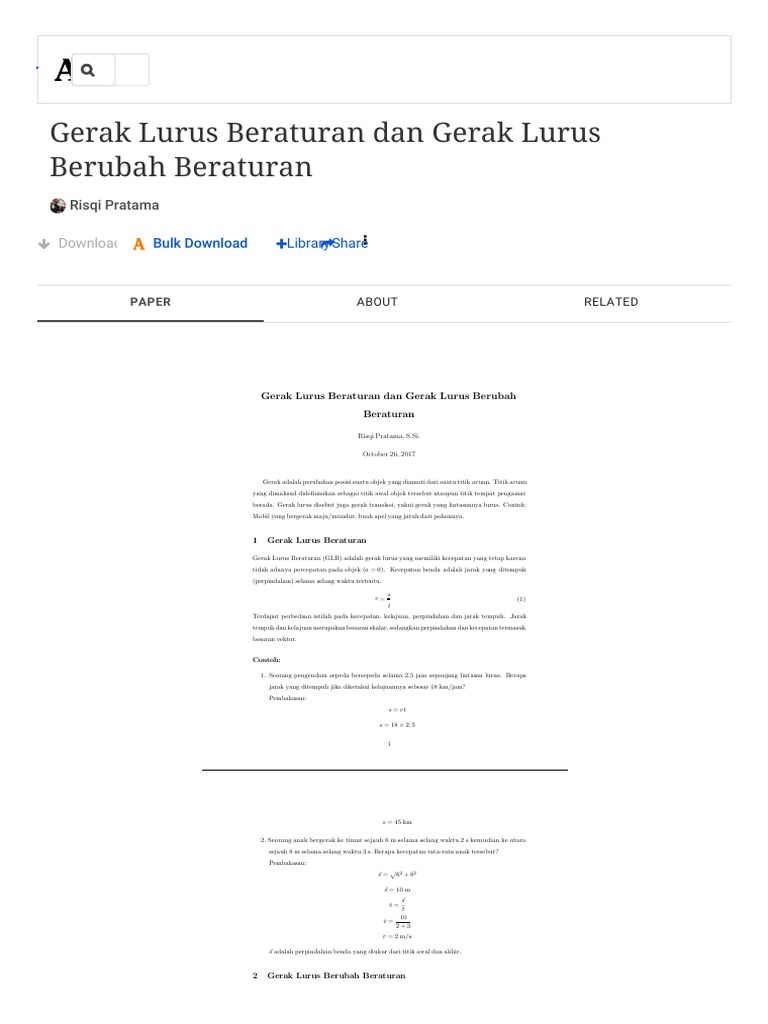 (PDF) Gerak Lurus Beraturan Dan Gerak Lurus Berubah Beraturan - Risqi Pratama - Academia - Edu | PDF