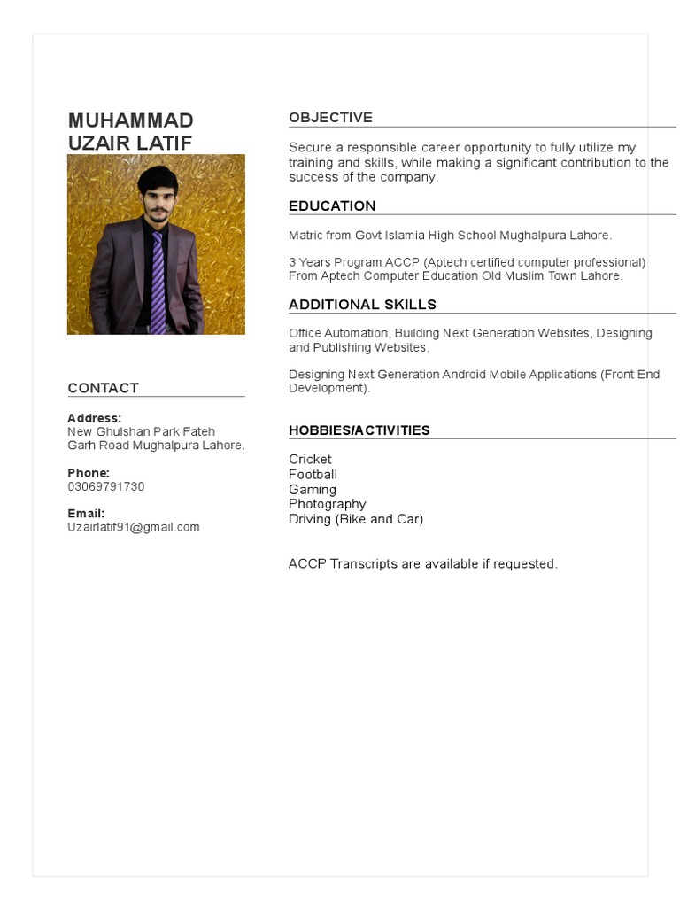 Muhammad Uzair Latif: Objective | PDF | Business