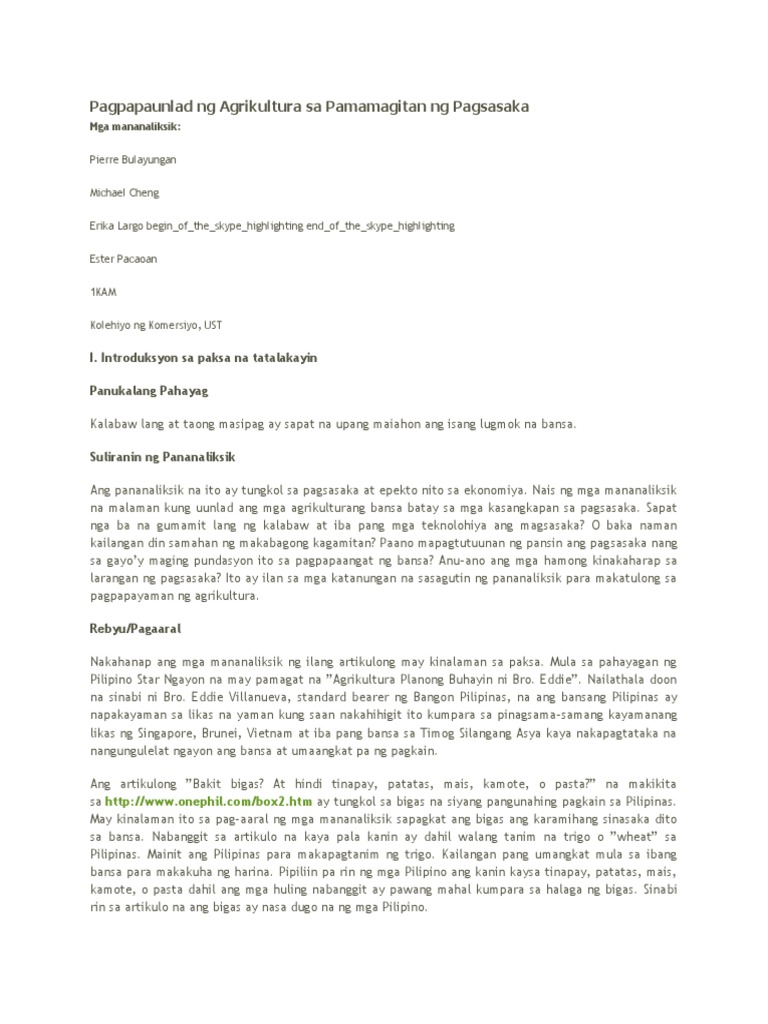 Pagpapaunlad NG Agrikultura Sa Pamamagitan NG Pagsasaka | PDF