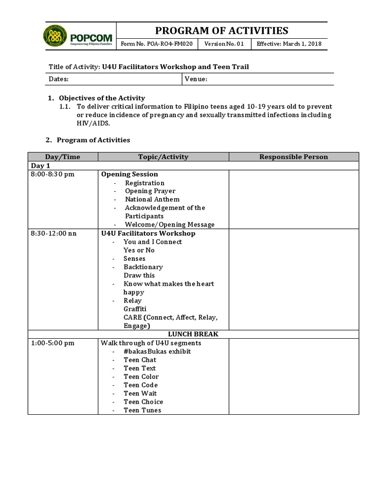 U4U Facilitators Workshop and Teen Trail For in House Training | PDF ...