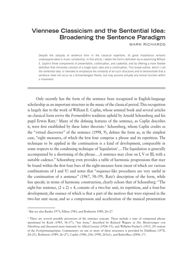 Viennese Classicism and The Sentential I PDF | PDF | Harmony | Opus Number