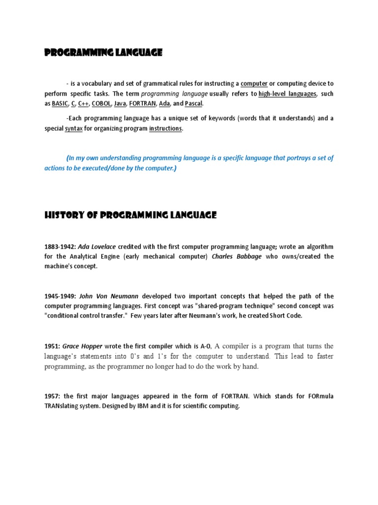 Programming Language (Final) | PDF | Programming Language | Computer ...