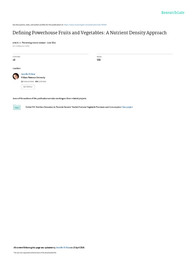 Defining Powerhouse Fruits and Vegetables: A Nutrient Density ...