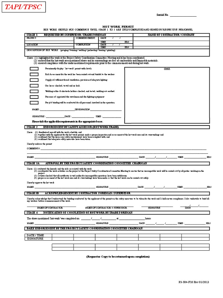 Hot Work Permit Rev 1 | PDF | Welding | Construction