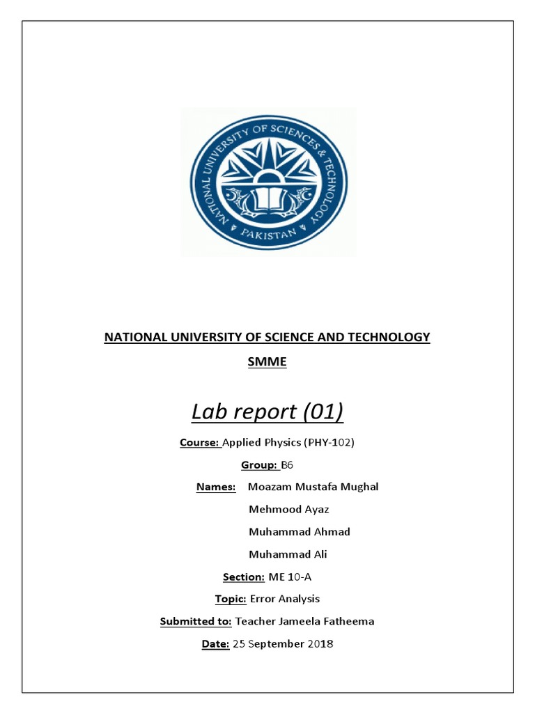 AP Lab Report 01 | PDF | Pendulum | Area