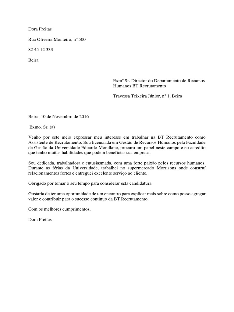 Modelo de Carta de Candidatura 5 | PDF