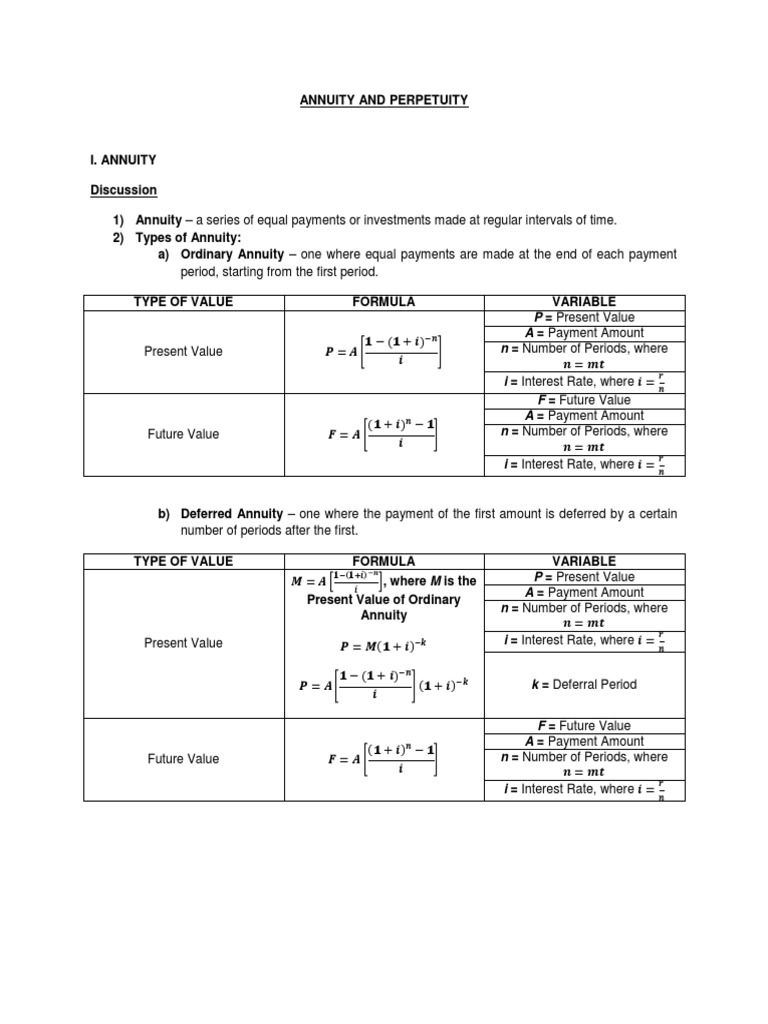 Annuity and Perpetuity Handouts | PDF | Present Value | Mathematical ...