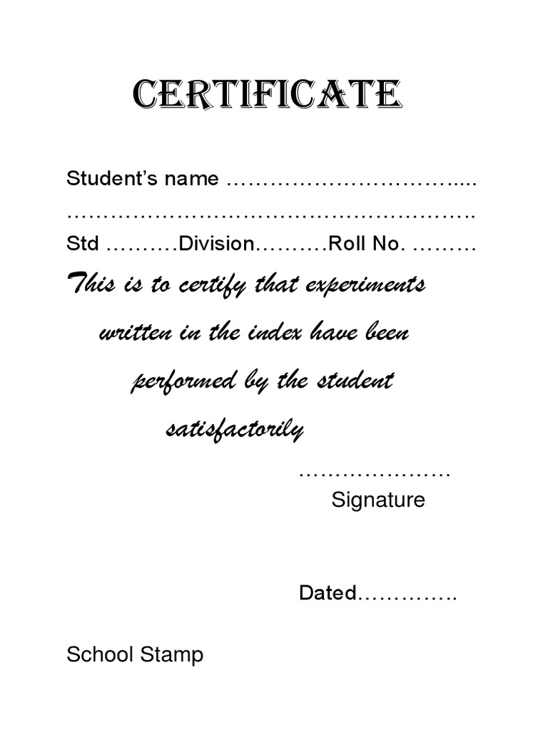 Certificate: This Is To Certify That Experiments Written in The Index ...