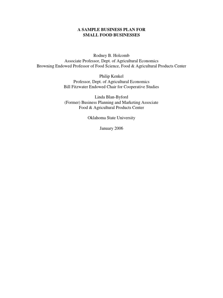 A Sample Business Plan For Small Food Businesses | PDF | Net Income ...