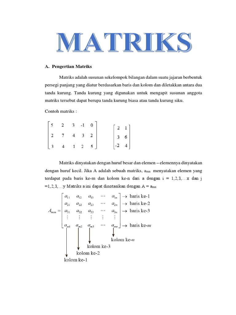 Pengertian Dan Notasi Matriks Matematika | PDF