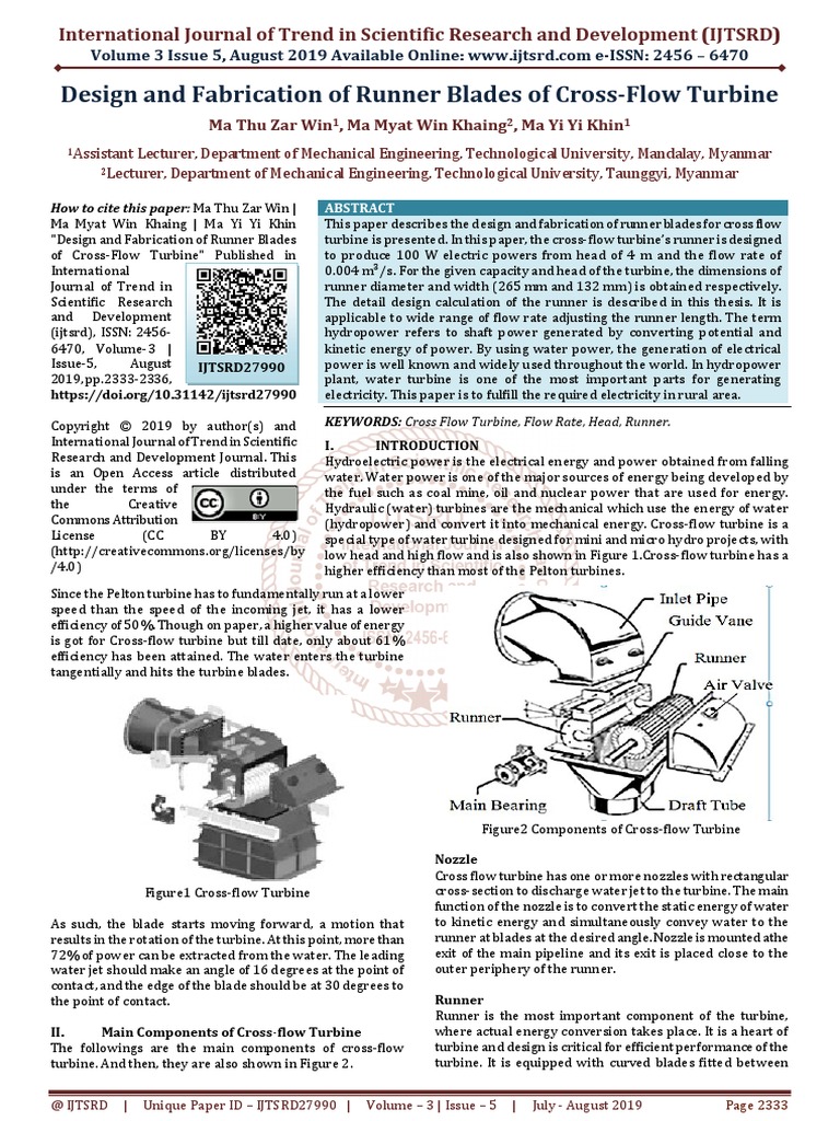 Design and Fabrication of Runner Blades of Cross Flow Turbine | PDF ...