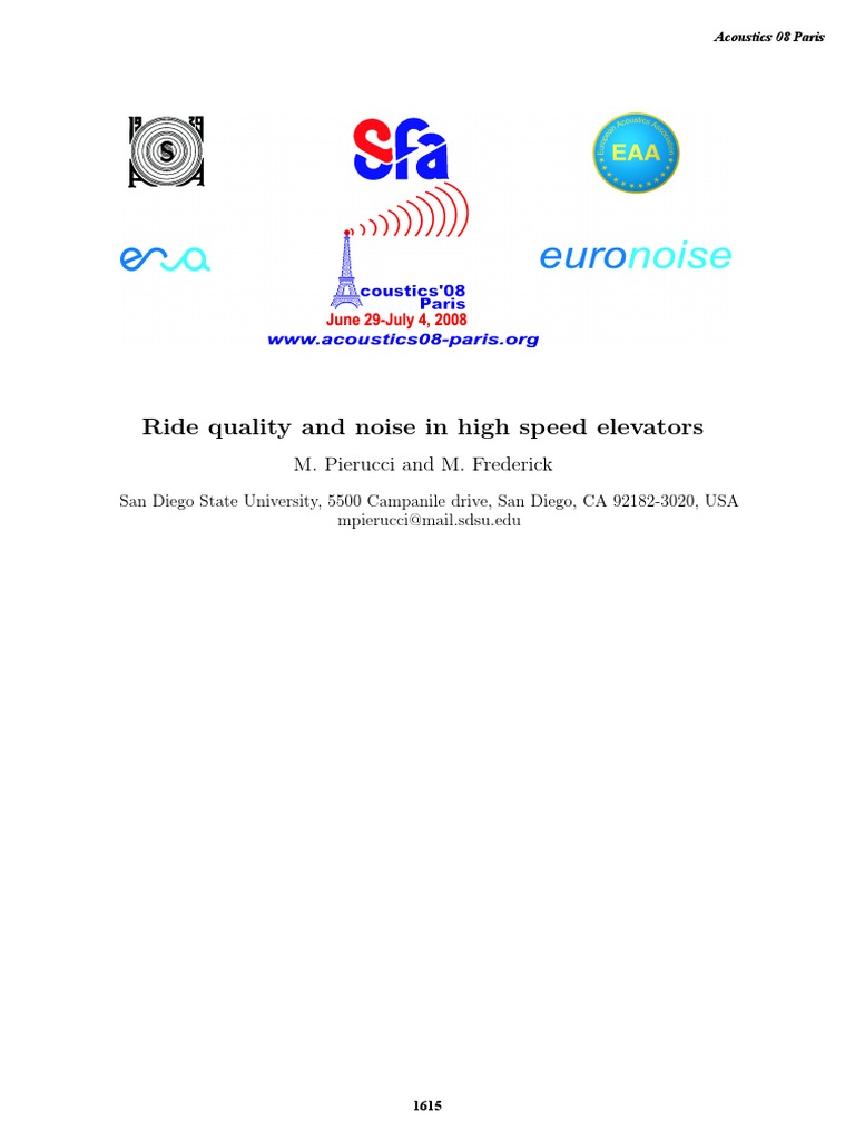 Ride Quality and Noise in High Speed Elevators | PDF | Elevator | Fluid ...