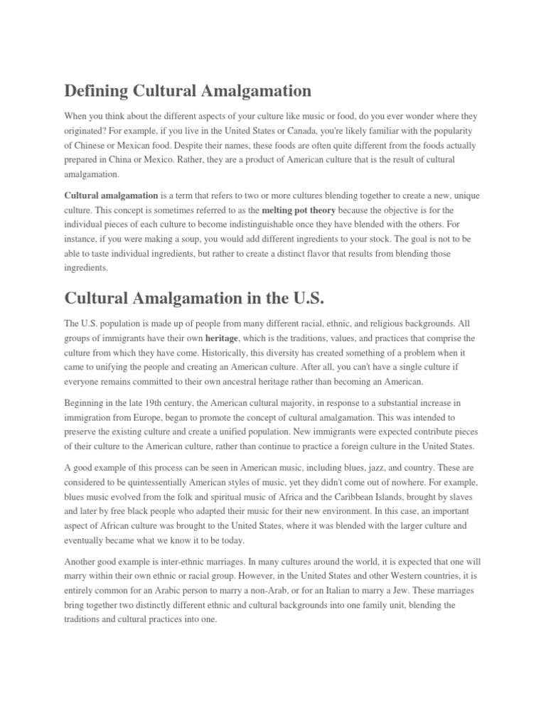 Amalgamation | PDF | Culture Of The United States | Foods