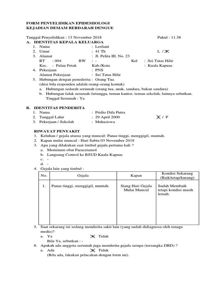 Form Penyelidikan Epidemiologi DBD-2 | PDF